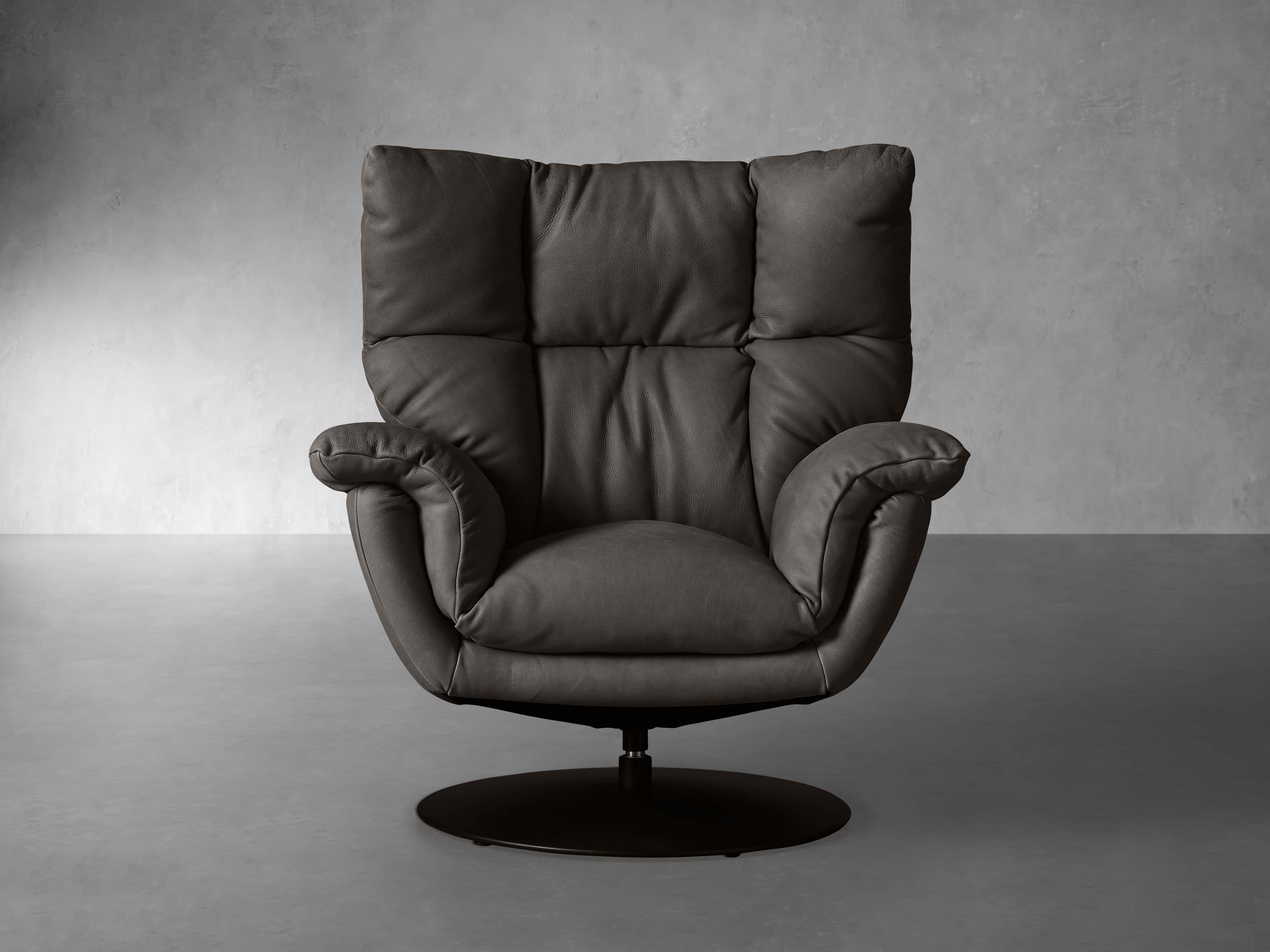 Deacon Swivel Recliner in Leather in Gray Arhaus