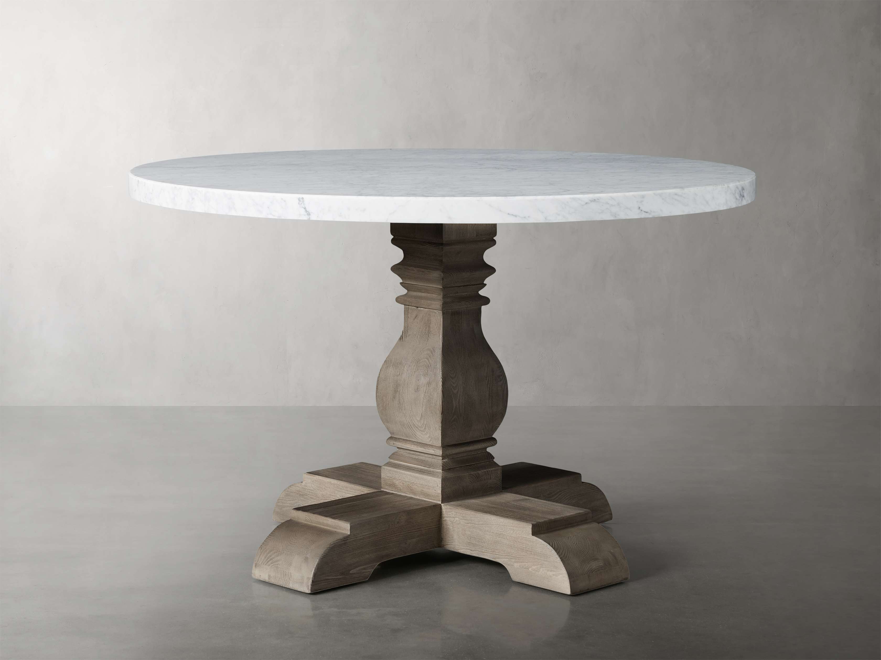 Kensington Round Top Dining Table in Stone 48 in White Arhaus