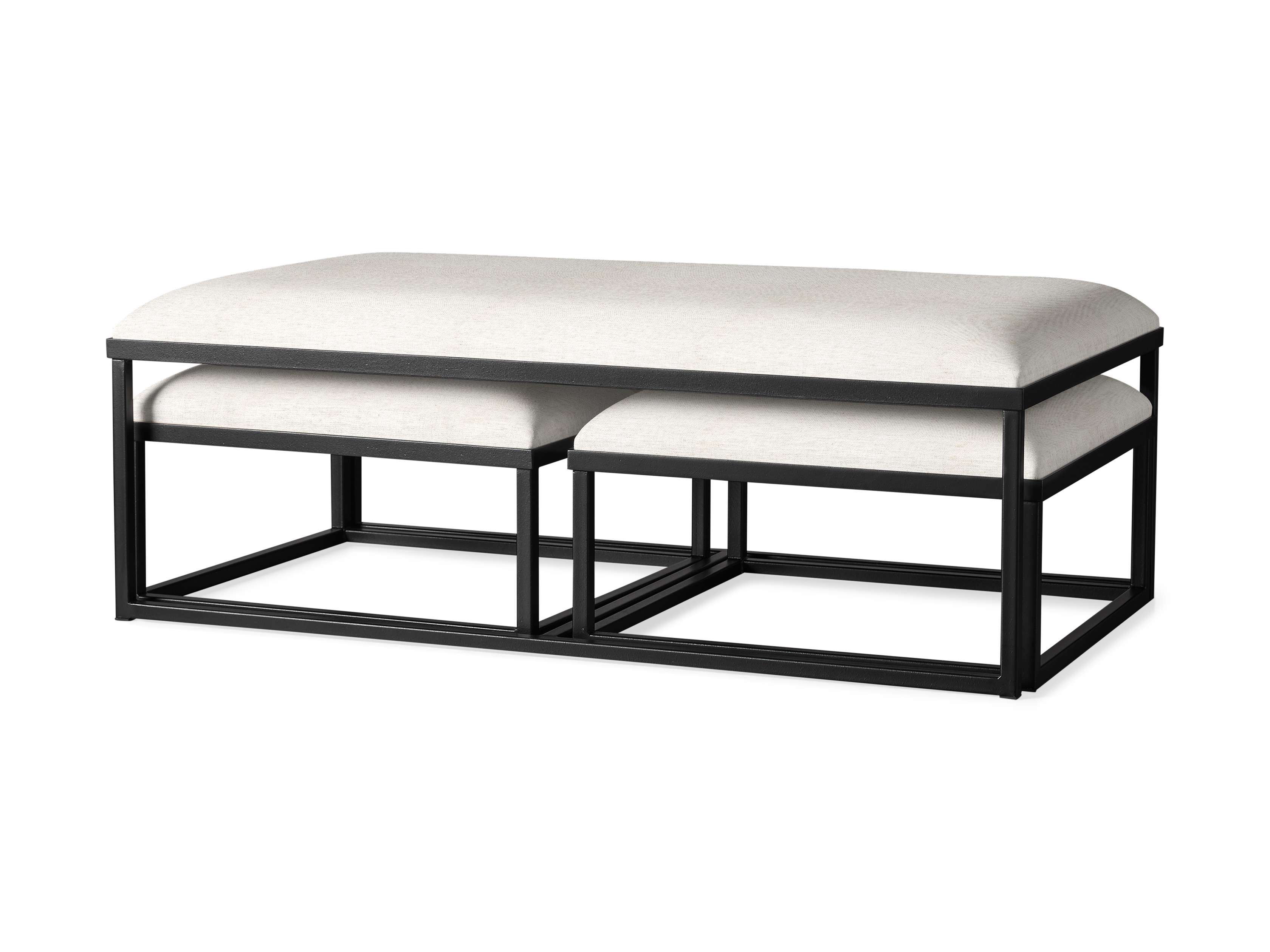 Palmer Upholstered Nesting Ottoman in Upholstered Fabric in Black Arhaus