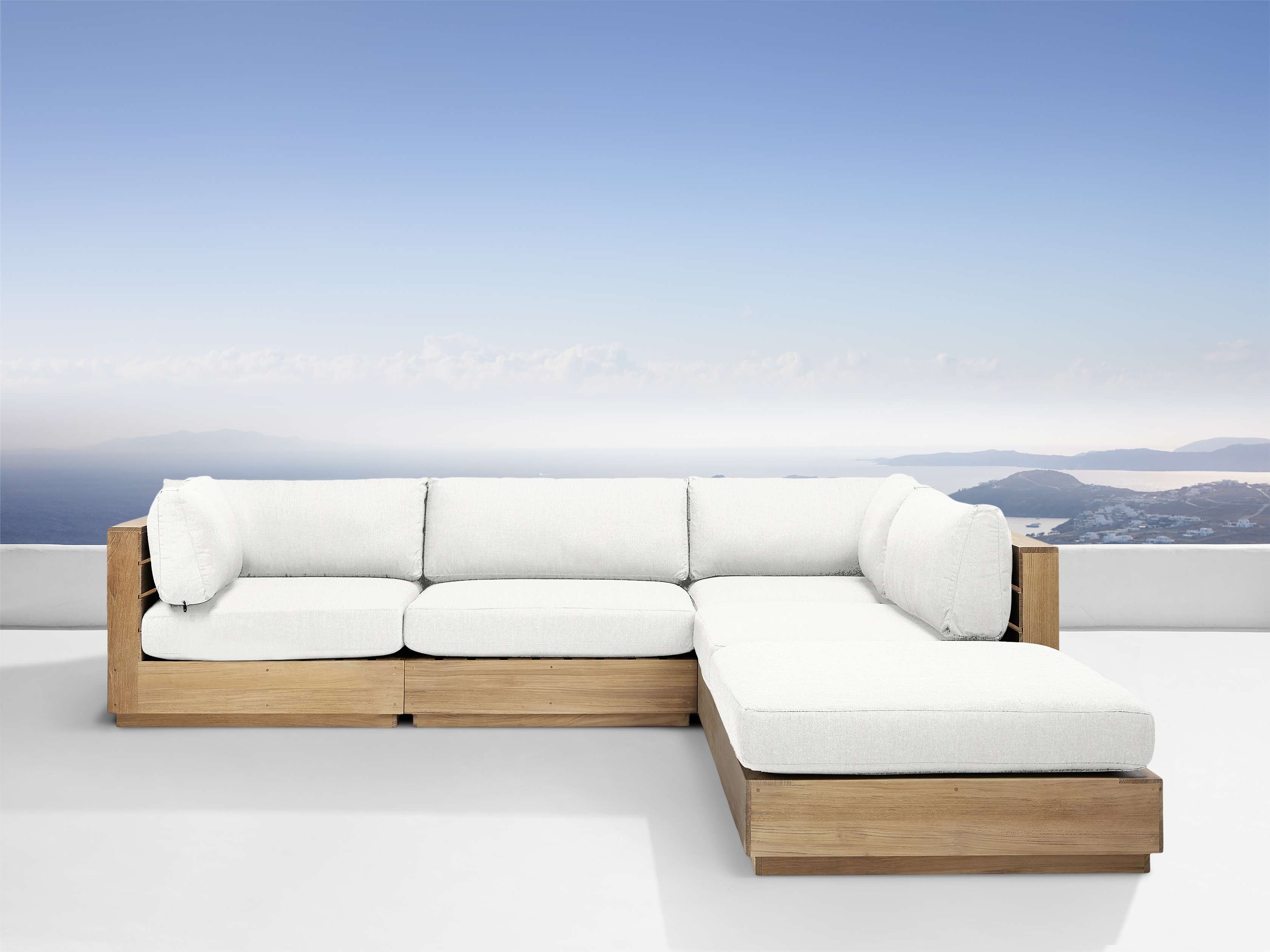 Bal Harbour Outdoor Teak Five Piece Sectional with Ottoman Arhaus